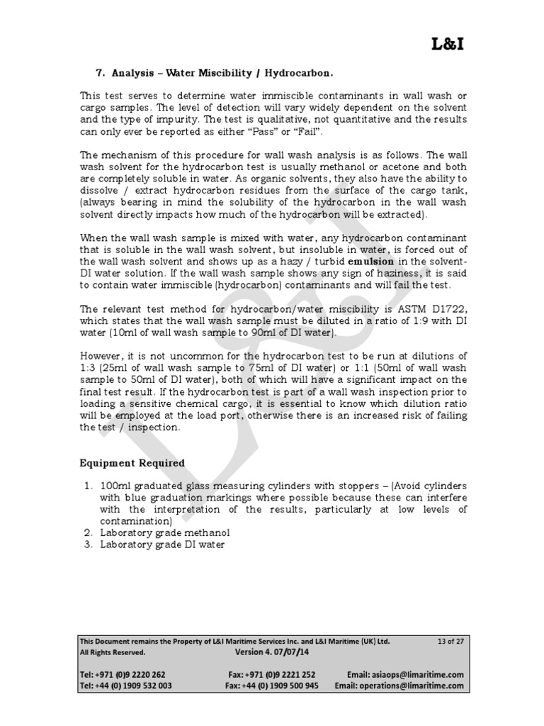 Hydrocarbon Water Miscibility Testing | PDF | Solubility | Solvent