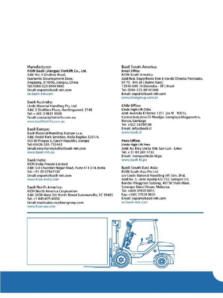 Baoli Forklift KBET 15-20 Maintenance Manual | PDF | Menu (Computing) | Forklift