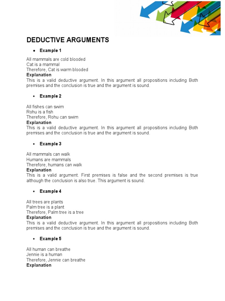 Deductive Arguments: Example 1 | PDF | Deductive Reasoning | Argument