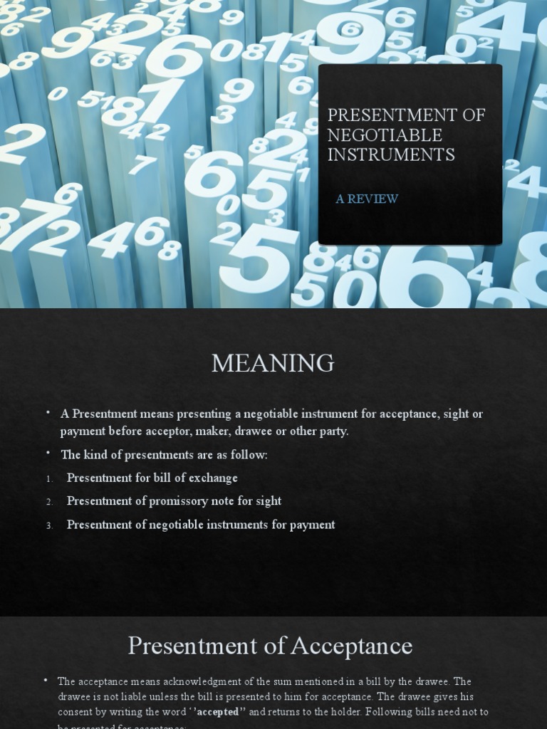 Presentment of Negotiable Instruments | PDF | Negotiable Instrument | Civil Law (Legal System)