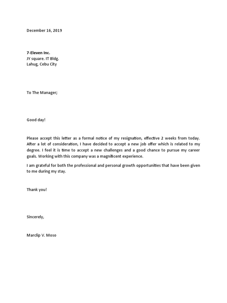 Please Accept This Letter As A Formal Notice of My Resignation | PDF