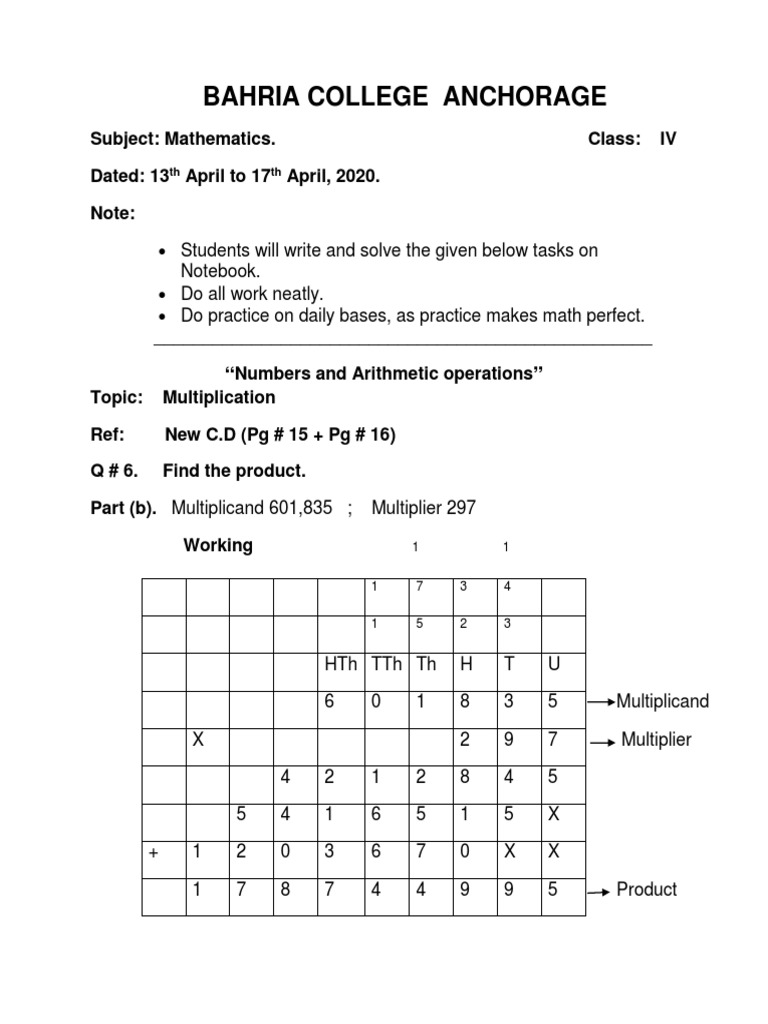 (13-04-20) Class 4 Maths Week 5th | PDF | Multiplication | Mathematical ...