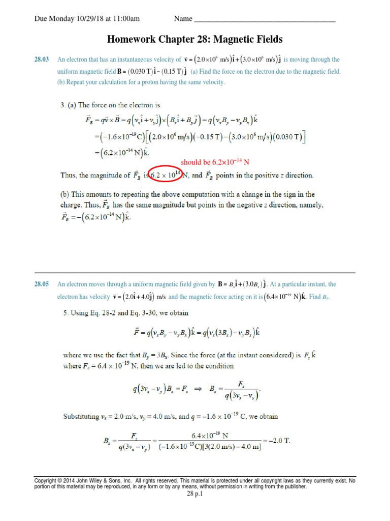 Homework Chapter 28: Magnetic Fields | PDF | Magnetic Field | Electron