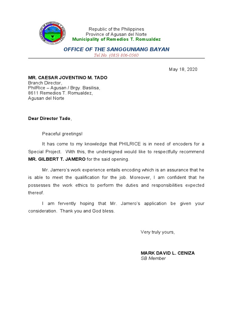 Office of The Sangguniang Bayan: Mr. Caesar Joventino M. Tado | PDF ...