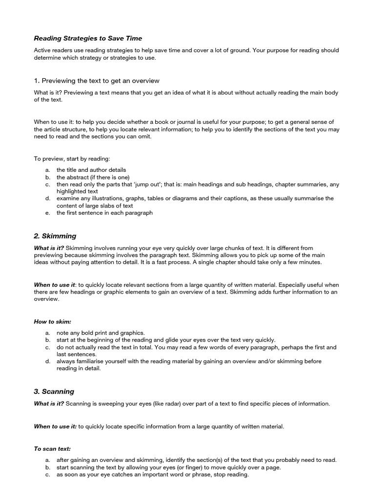 Reading Strategies To Save Time | PDF | Speed Reading | Question