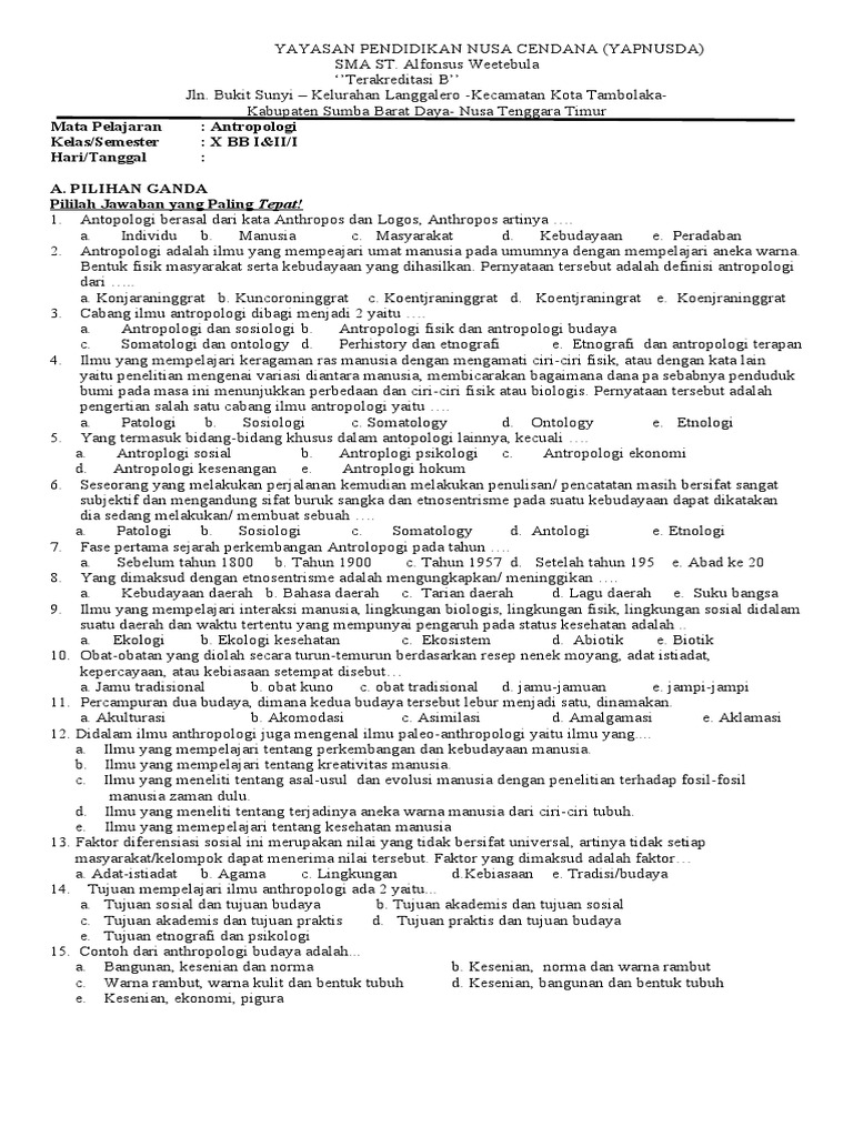 Soal Antro X BB | PDF