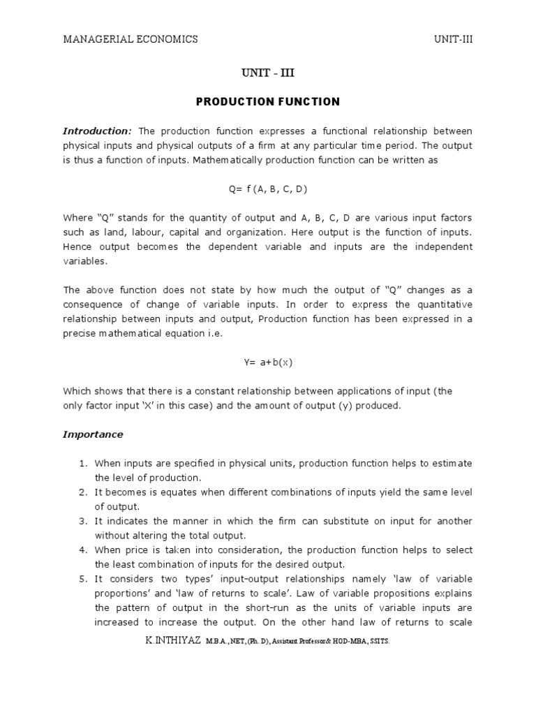 Mefa Unit 2 | PDF | Production Function | Long Run And Short Run