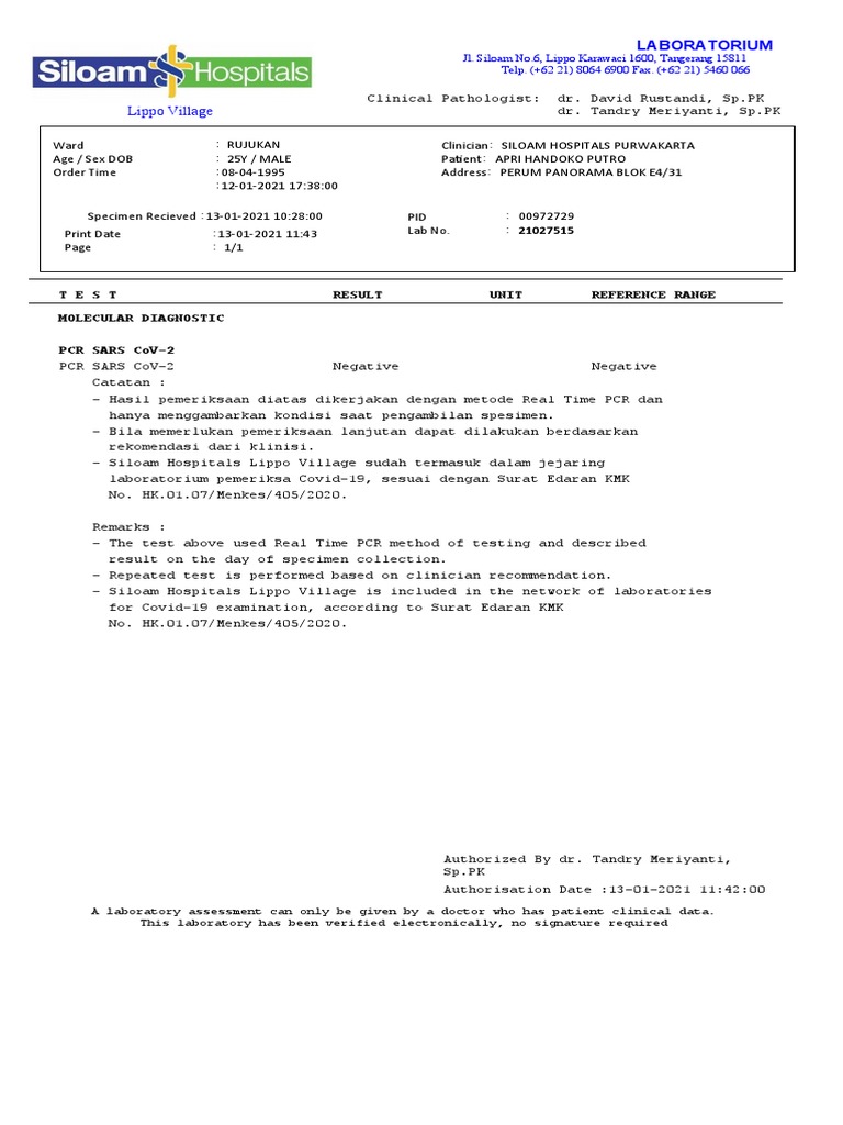 Hasil Rapid Siloam | PDF | Life Sciences | Biology