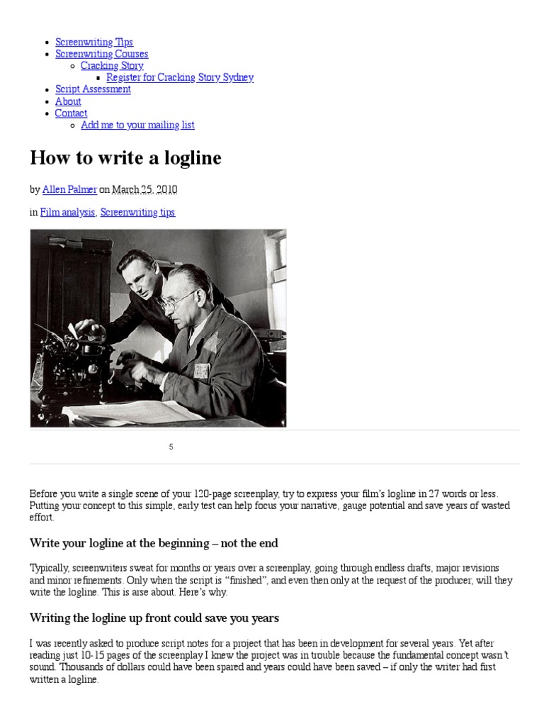 Logline Mastery for Screenwriters | PDF | Screenplay | Screenwriting