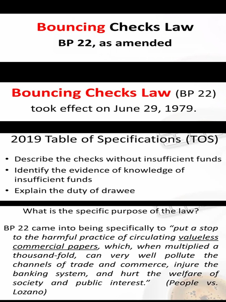 Bouncing Checks Law: 2019 Table of Specifications (Tos) | PDF | Fraud | Cheque