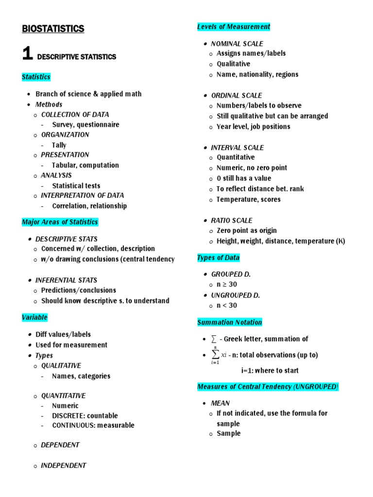 Biostats Notes | PDF | Level Of Measurement | Statistics