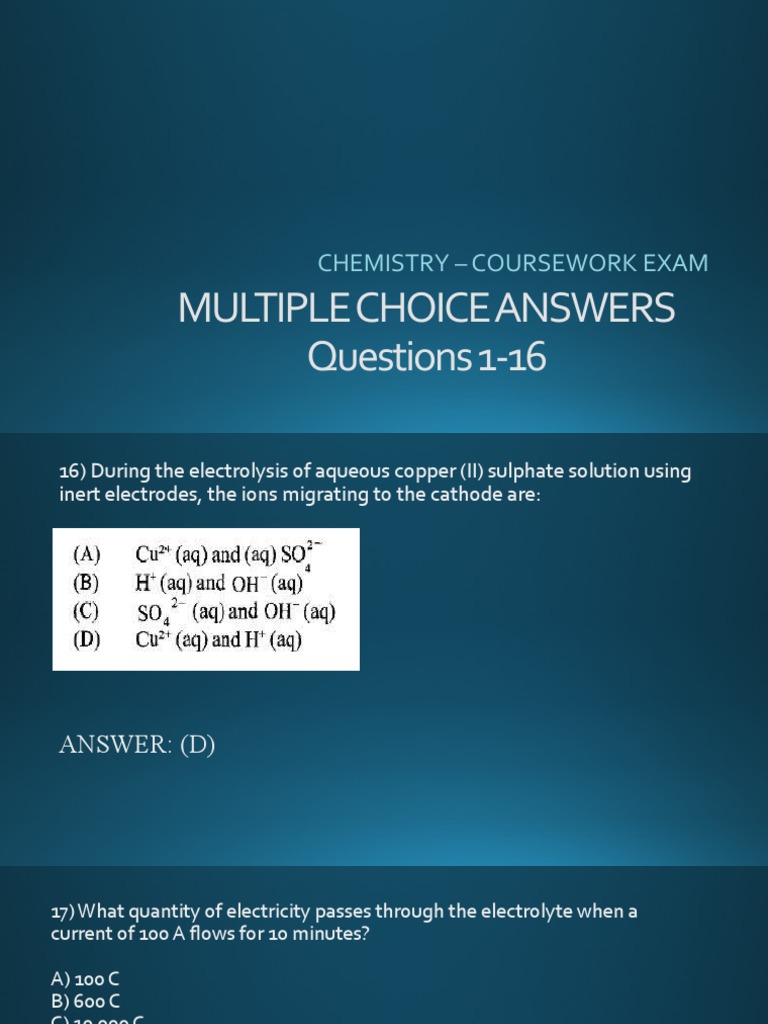 Chemistry - Multiple Choice Answers Presentation | PDF