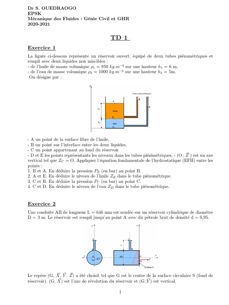 TD - Mecanique Des Fluides | Descargar gratis PDF | Nombre de Reynolds | Pression
