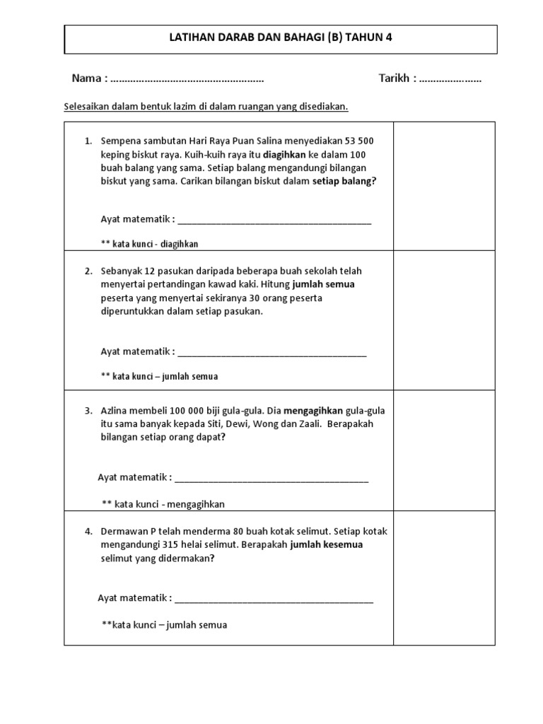 Latihan Penyelesaian Darab Dan Bahagi | PDF
