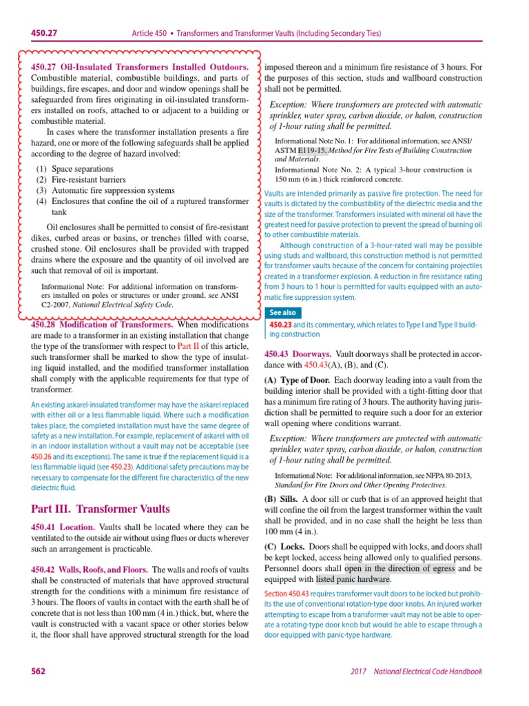 450.27 - NFPA 70 (2017) National Electrical Code® Handbook | PDF | Door ...