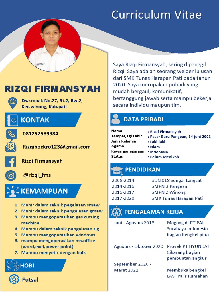 Contoh CV Welder Rizqi Firmansyah | PDF