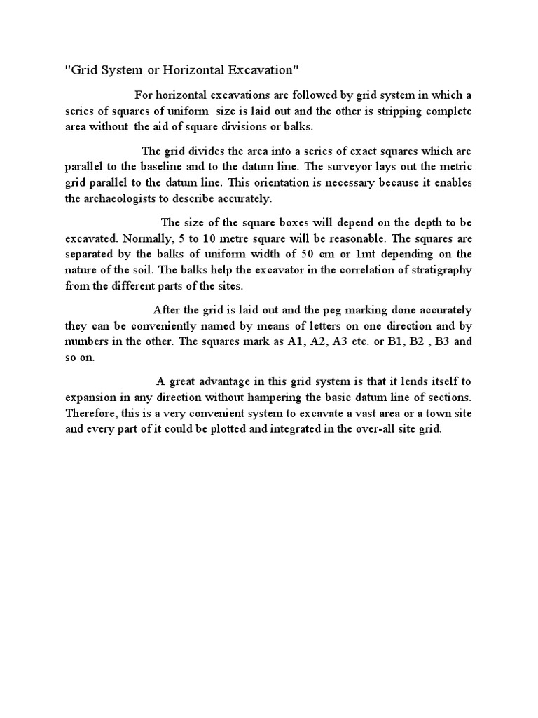 Grid System or Horizontal Excavation | PDF