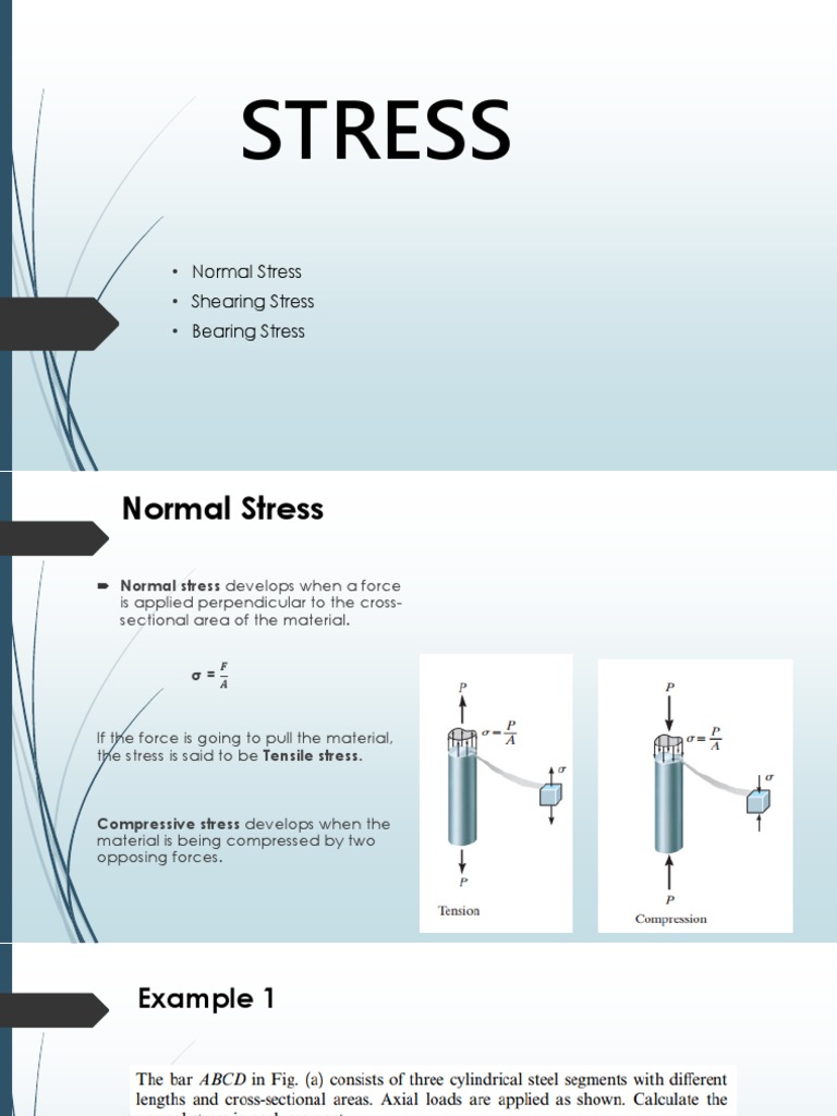 Stress: Normal Stress Shearing Stress Bearing Stress | PDF | Bending ...