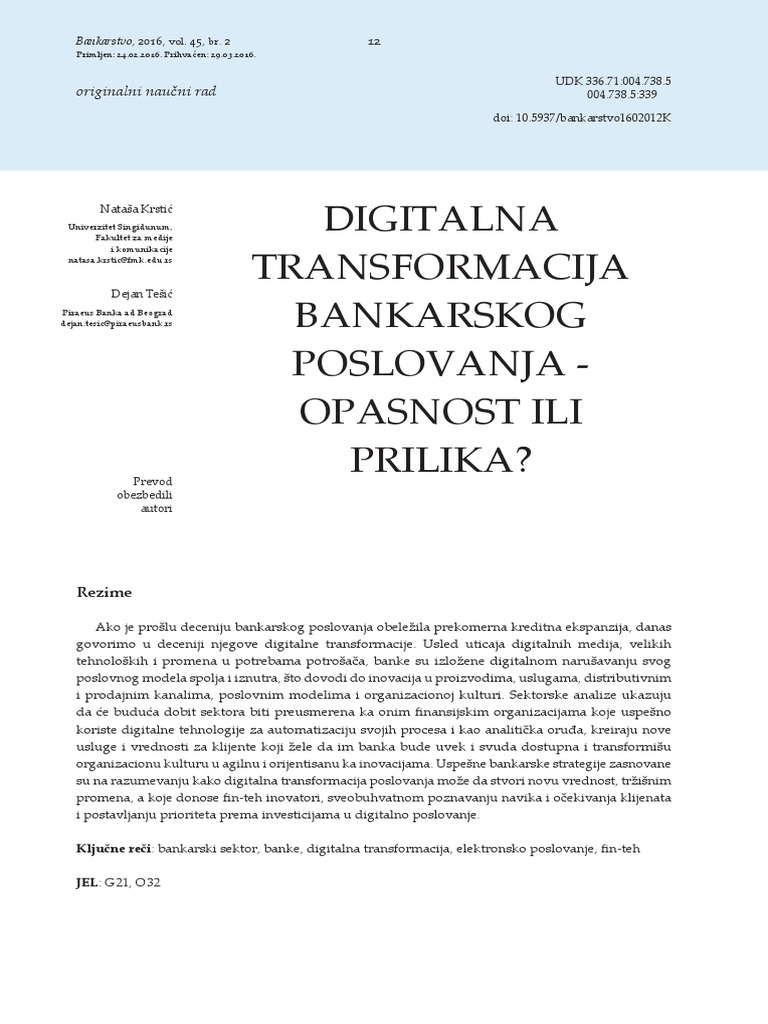 Digitalna Transformacija Bankarstva | PDF | Disruptive Innovation | Banks