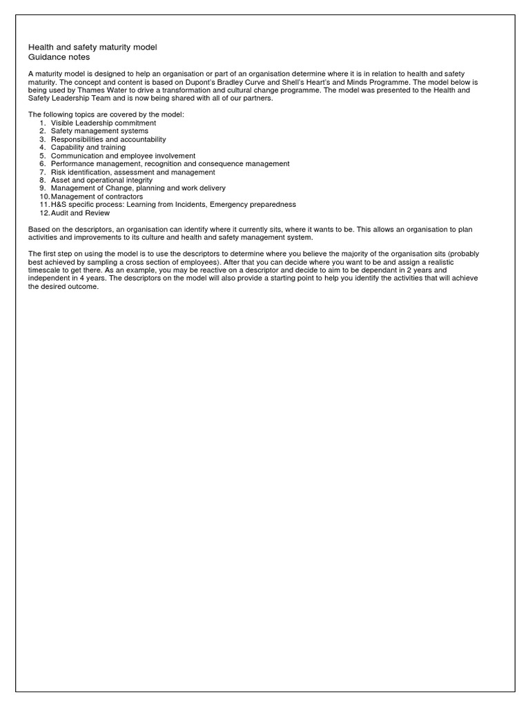 Health and Safety Maturity Model Guidance Notes | PDF | Competence ...