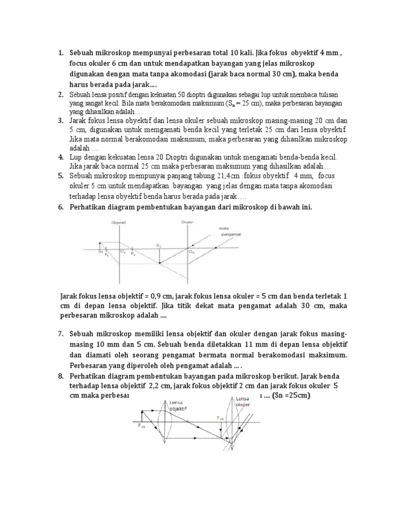 Soal Latihan Alat Optik (Mikr, Lup Dan Tero) | PDF