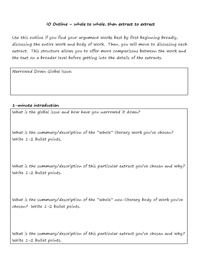 IB English IO - Whole To Whole, Extract To Extract Outline | PDF