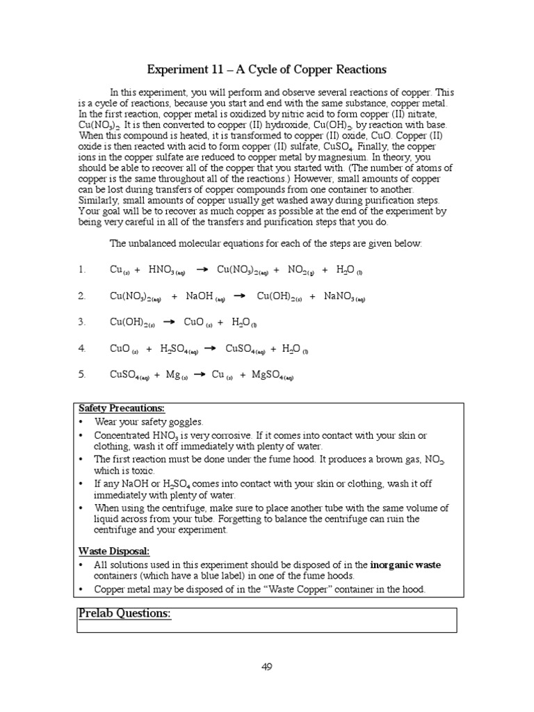 A Cycle of Copper Reactions: Tracking Copper Through Oxidation ...