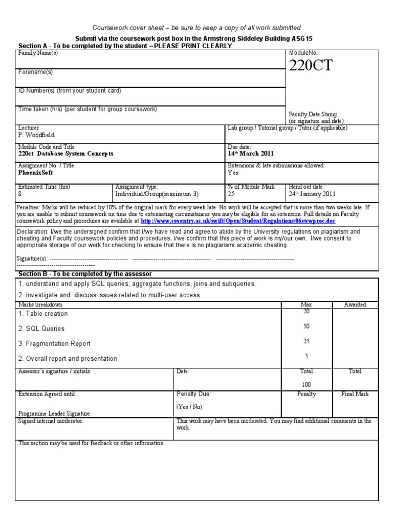 Coursework Cover Sheet - Be Sure To Keep A Copy of All Work Submitted ...