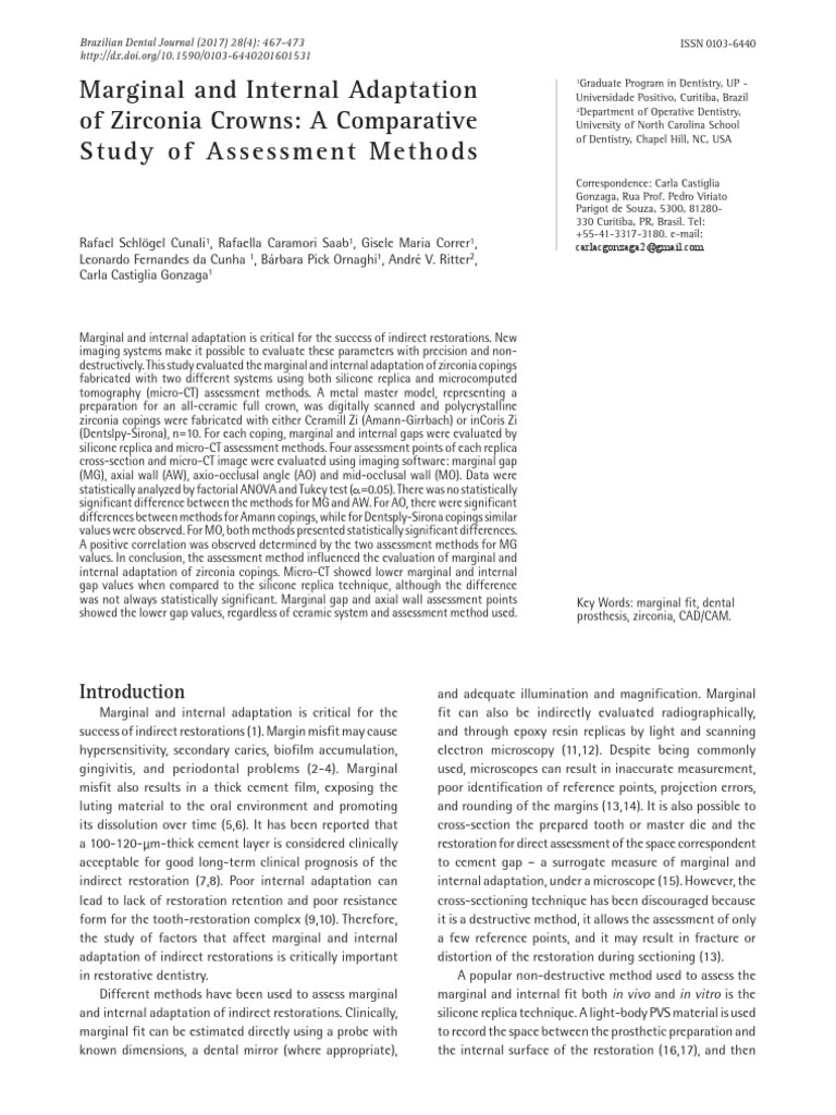 Marginal and Internal Adaptation of Zirconia Crown | PDF | Dentistry ...
