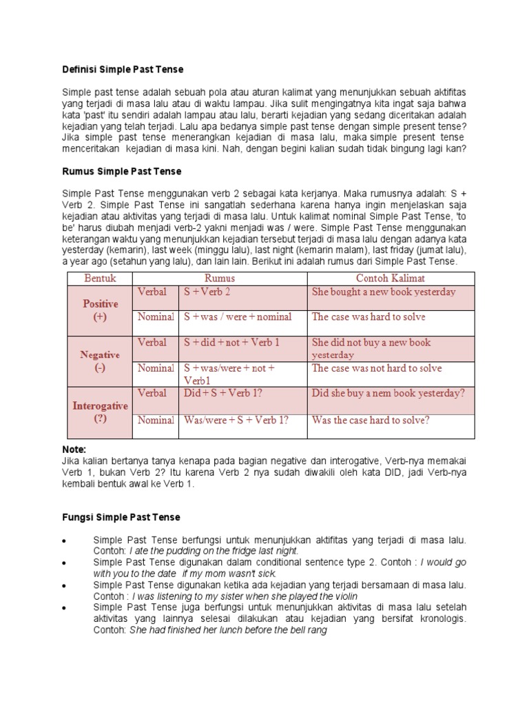 Definisi dan Rumus Simple Past Tense | PDF | Seni & Disiplin Bahasa