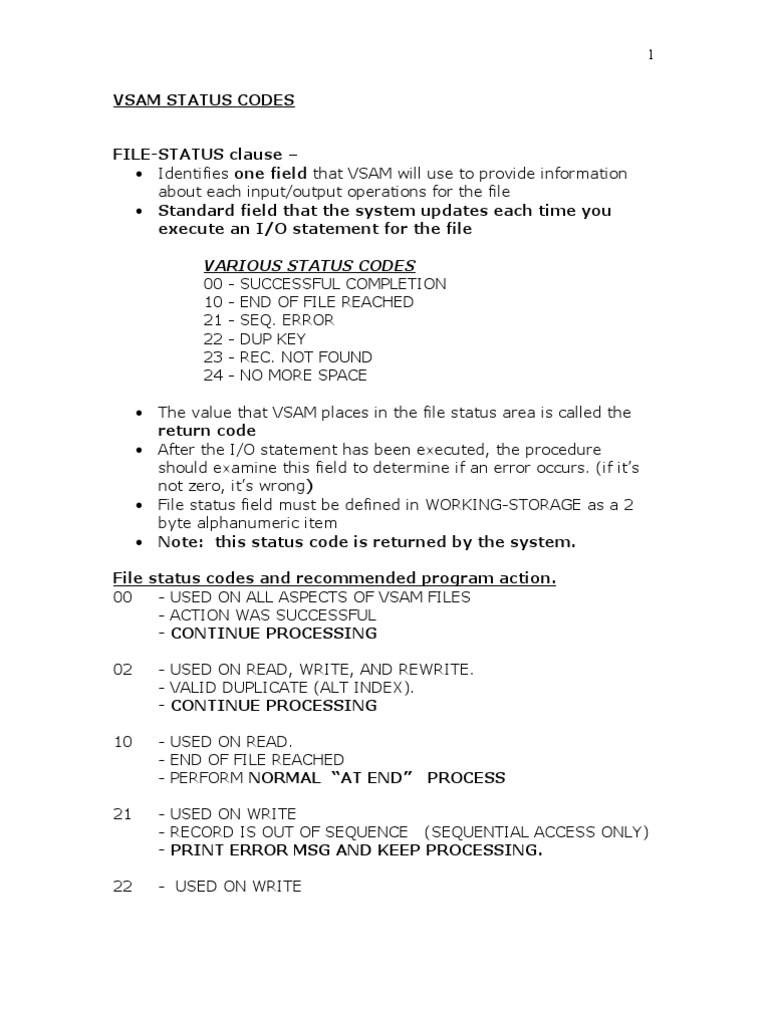 Vsam Status Code | Download Free PDF | Input/Output | Computer File