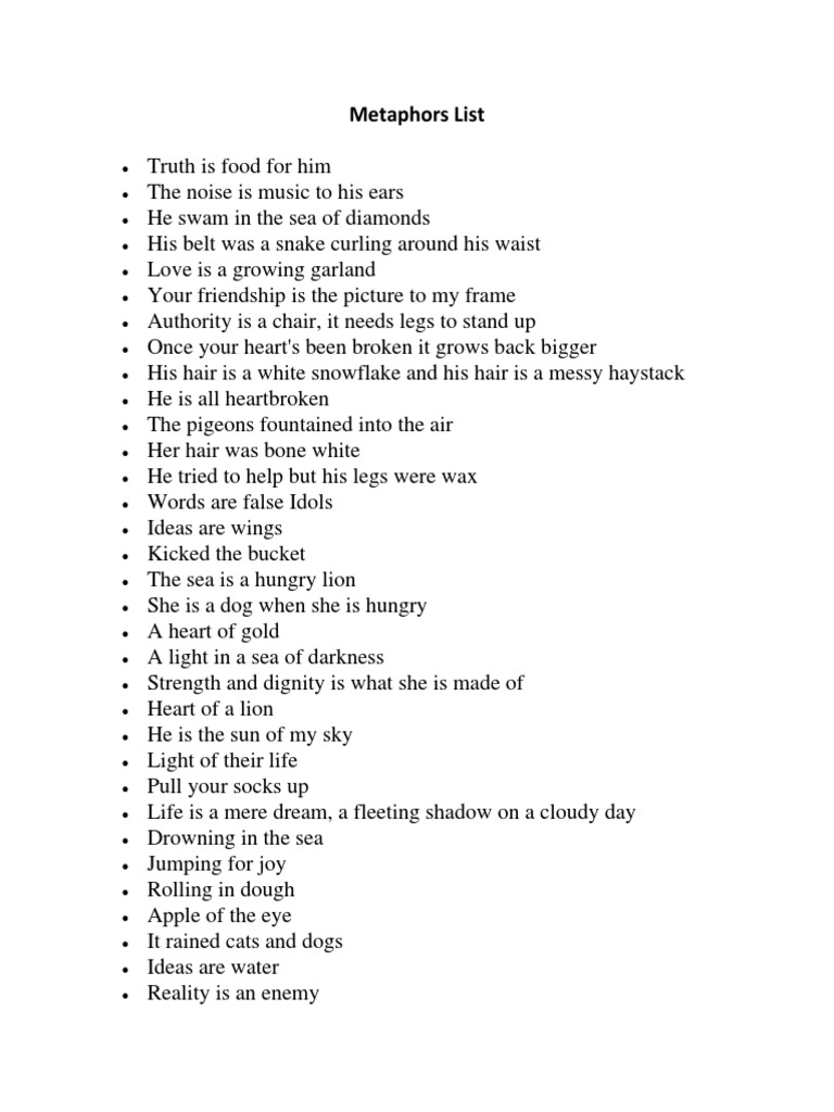 Metaphor List | PDF