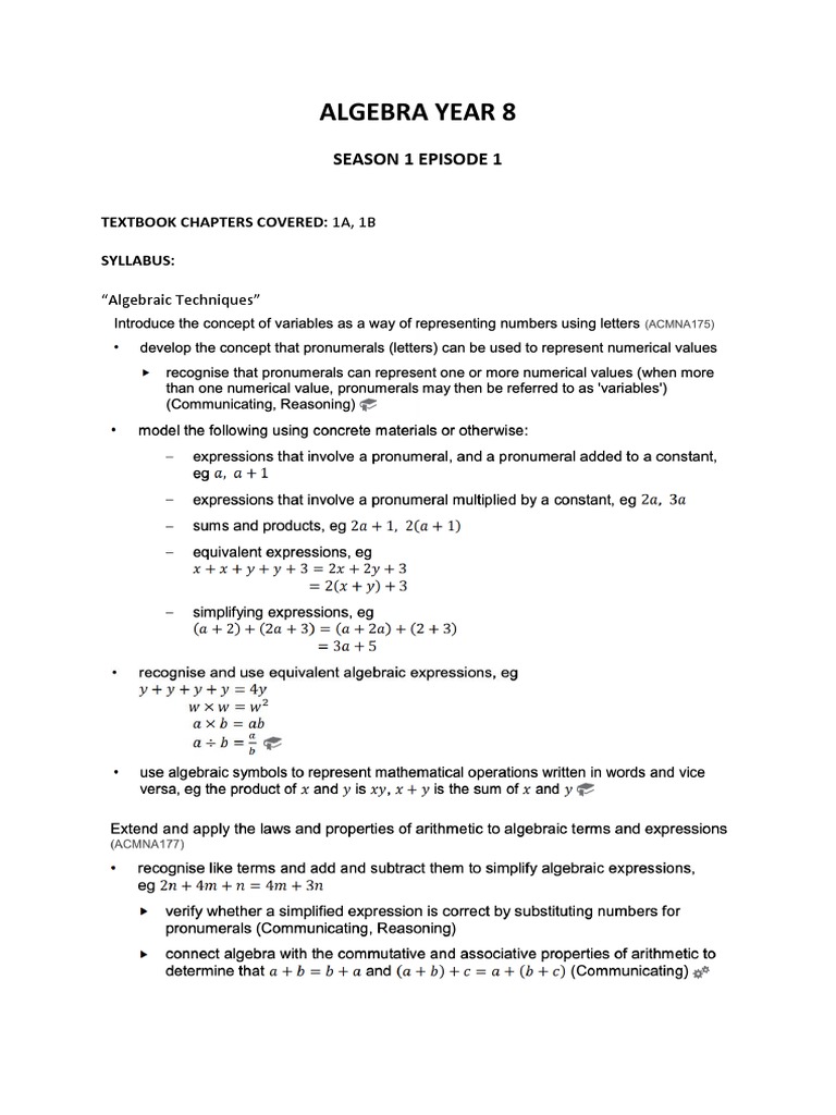 Year 8 Algebra Notes Part 1 | PDF | Algebra | Variable (Mathematics)