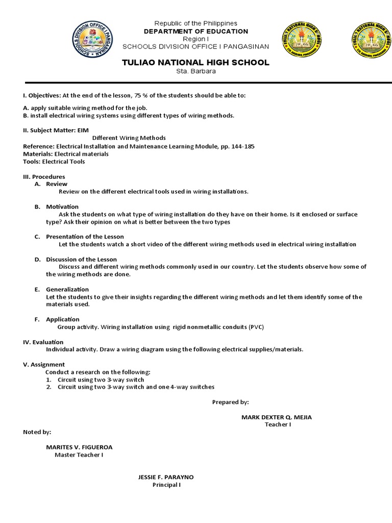Daily Lesson Plan Semi Detailed | PDF | Electrical Wiring | Switch