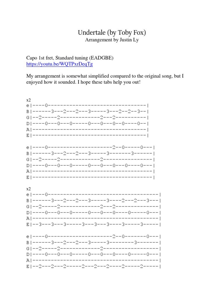 Undertale Guitar Tabs Arrangement | PDF | Guitar Family Instruments ...