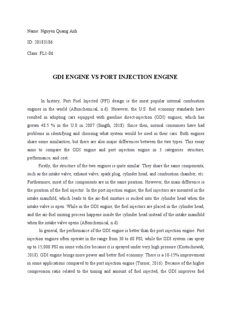 Gdi Engine Vs Port Injection Engine: Name: Nguyen Quang Anh ID ...