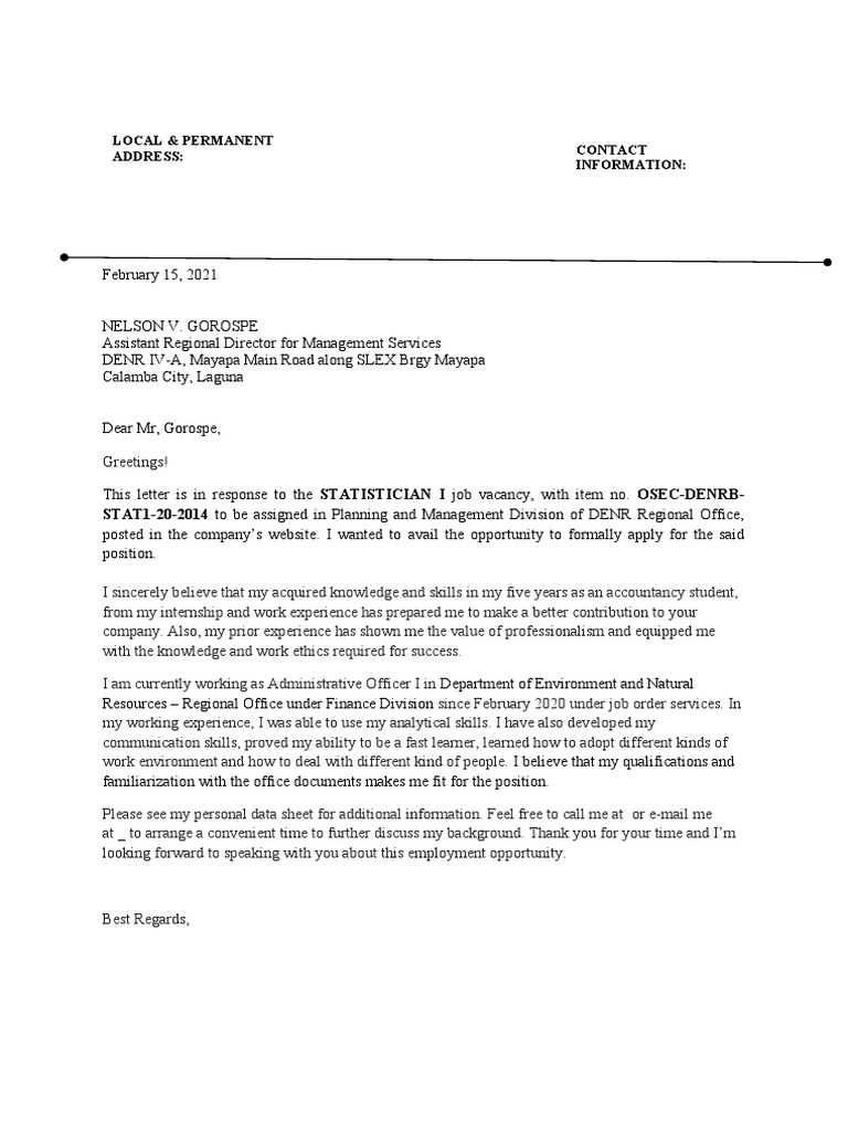 Application Sample Statistician I (Ro-Pmd) | PDF