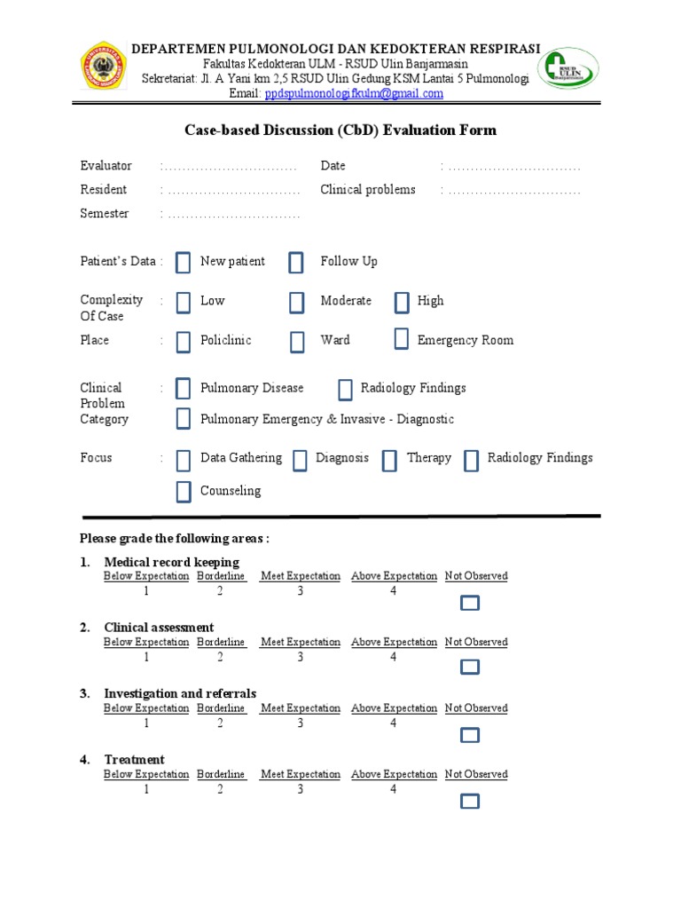 Case-Based Discussion (CBD) Evaluation Form: Departemen Pulmonologi Dan ...