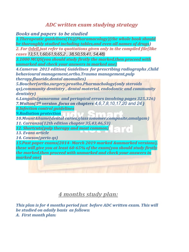 ADC Written Exam Studying Strategy: 4 Months Study Plan | PDF | Test ...