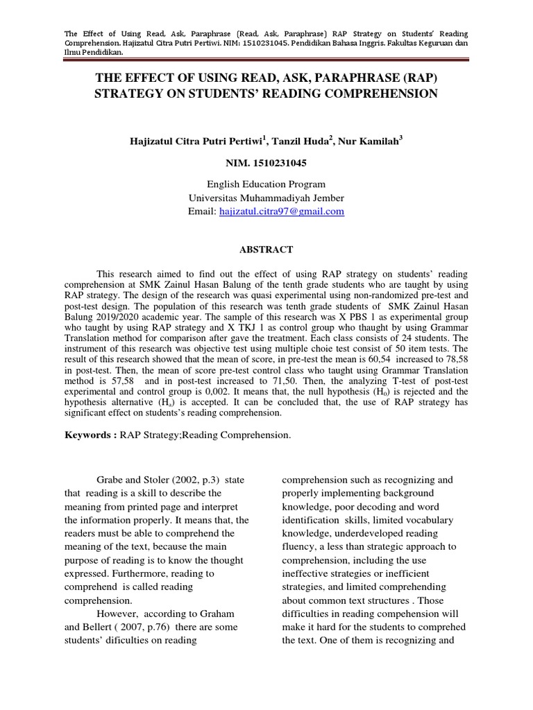 Strategy On Students' Reading Comprehension: The Effect of Using Read ...