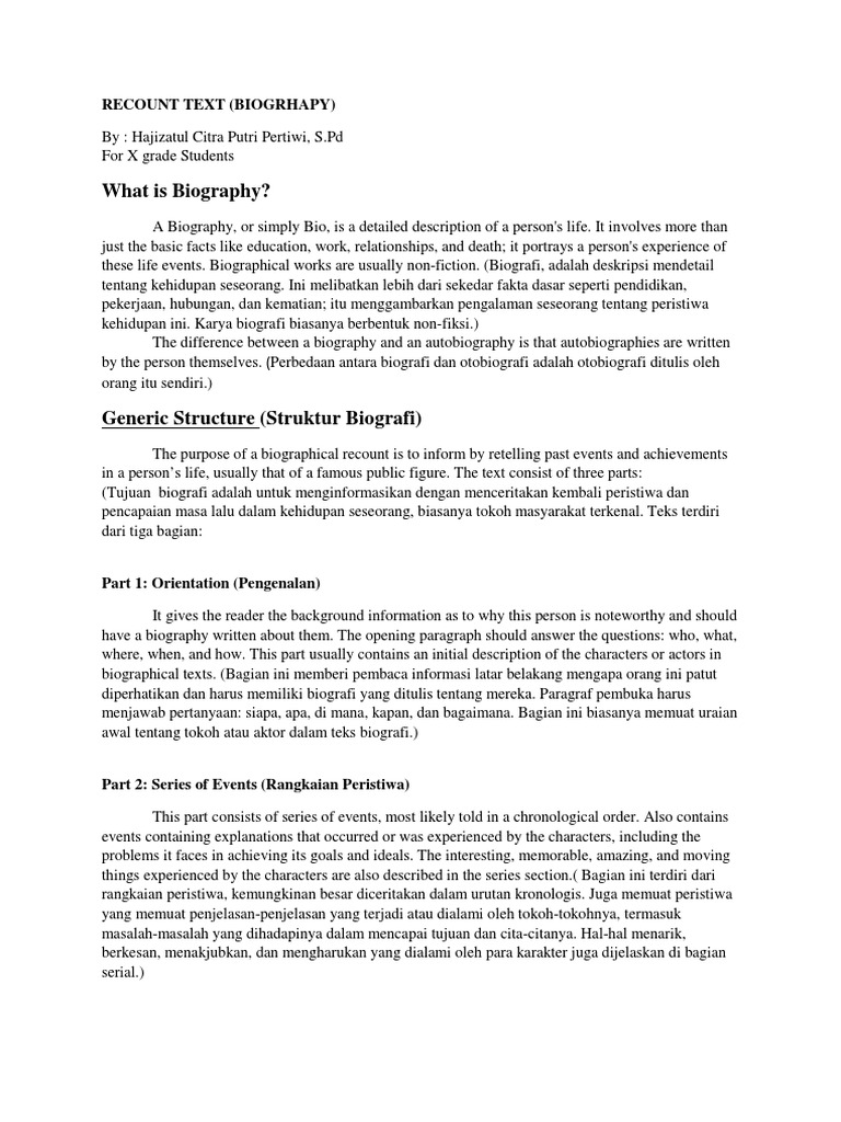 Recount Text (Biography) Bing X | PDF