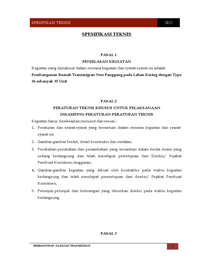 Spesifikasi Teknis RTJK | PDF