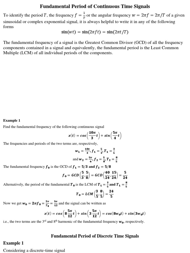 Fundamental Period of Discrete Time Signals Example | PDF ...