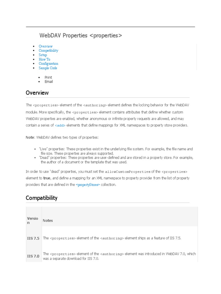 Webdav Properties : Compatibility Setup How To Configuration Sample Code | PDF | Internet ...