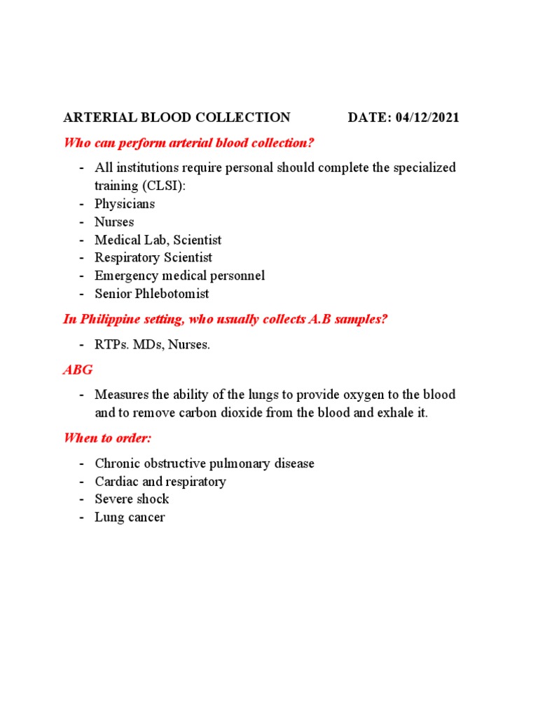 Who Can Perform Arterial Blood Collection? | PDF | Artery | Blood