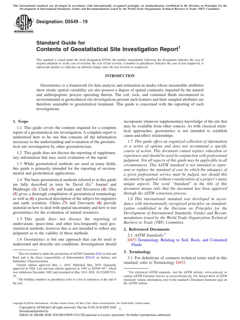 Contents of Geostatistical Site Investigation Report: Standard Guide ...