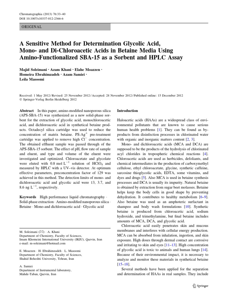 A Sensitive Method For Determination Glycolic Acid, Mono - and Di ...