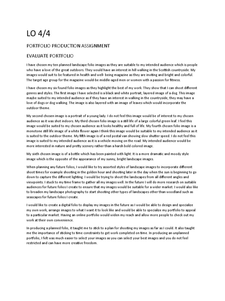Lo4-4 Portfolio Production Assignment | PDF | Landscape