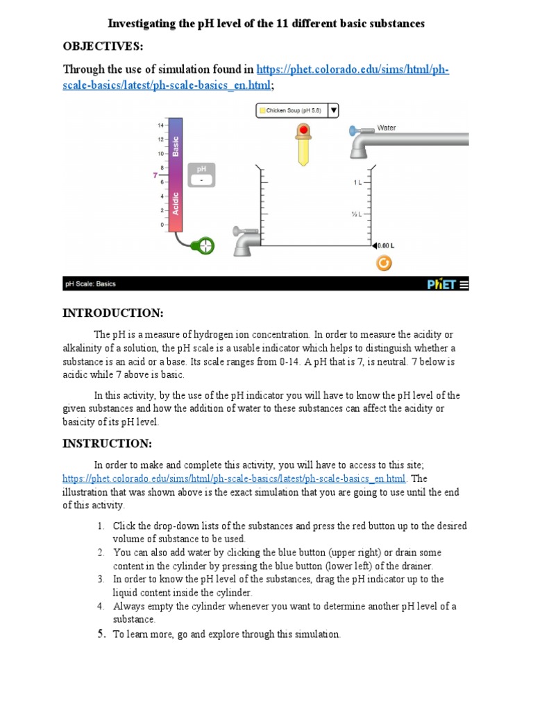 Investigating The PH of The 11 Basic Substances Lab Phet | PDF | Ph ...