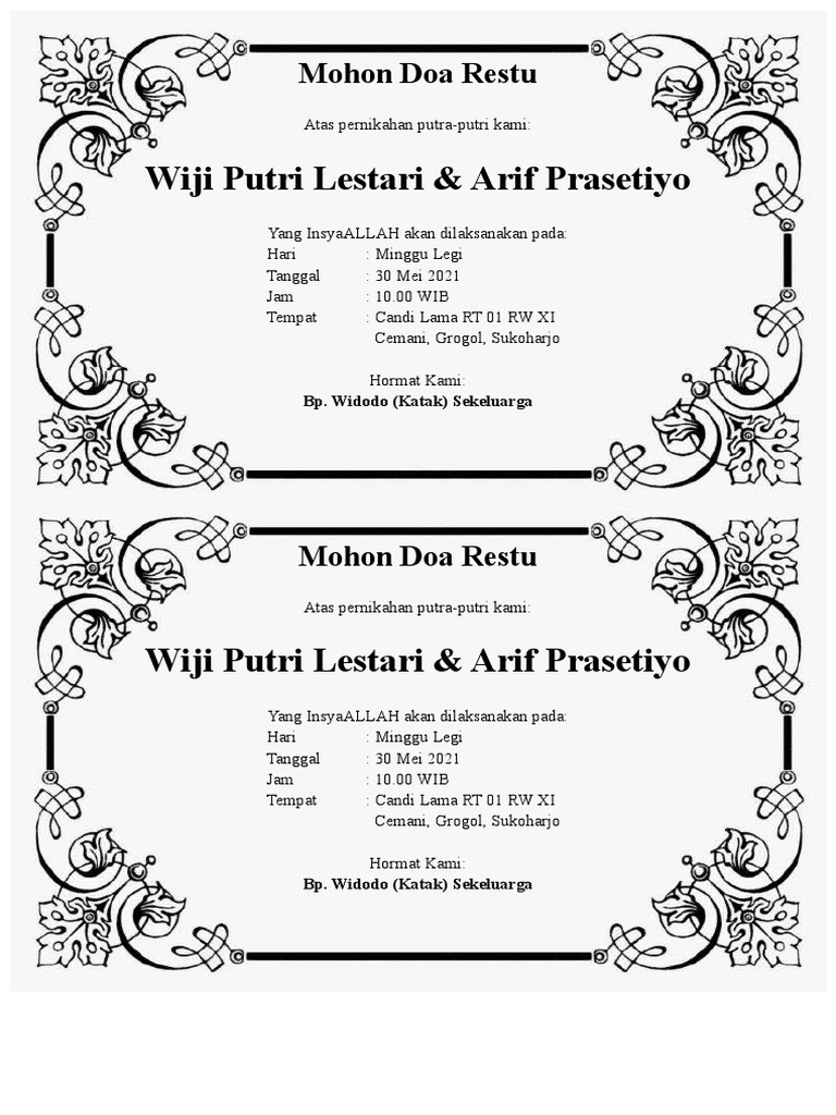 Mohon Doa Restu Pernikahan Tasyakuran Syukuran Pernikahan | PDF